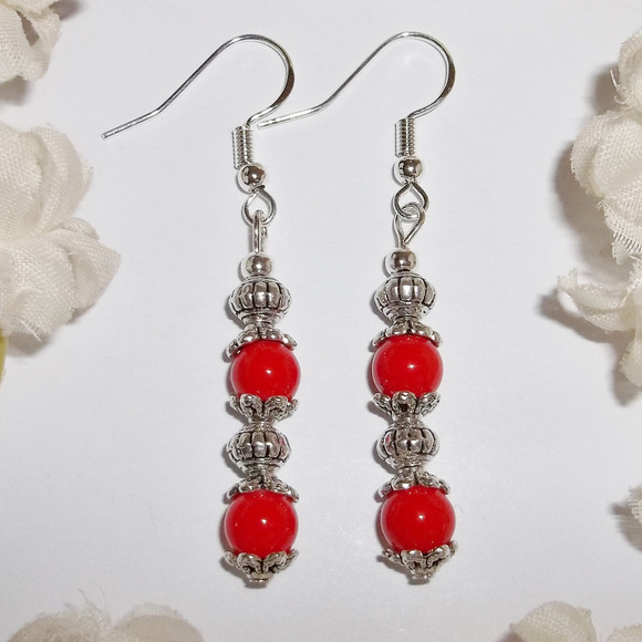 wvluckygirl | Jewelry | Bright Red Dangle Earring Set Long Handmade ...
